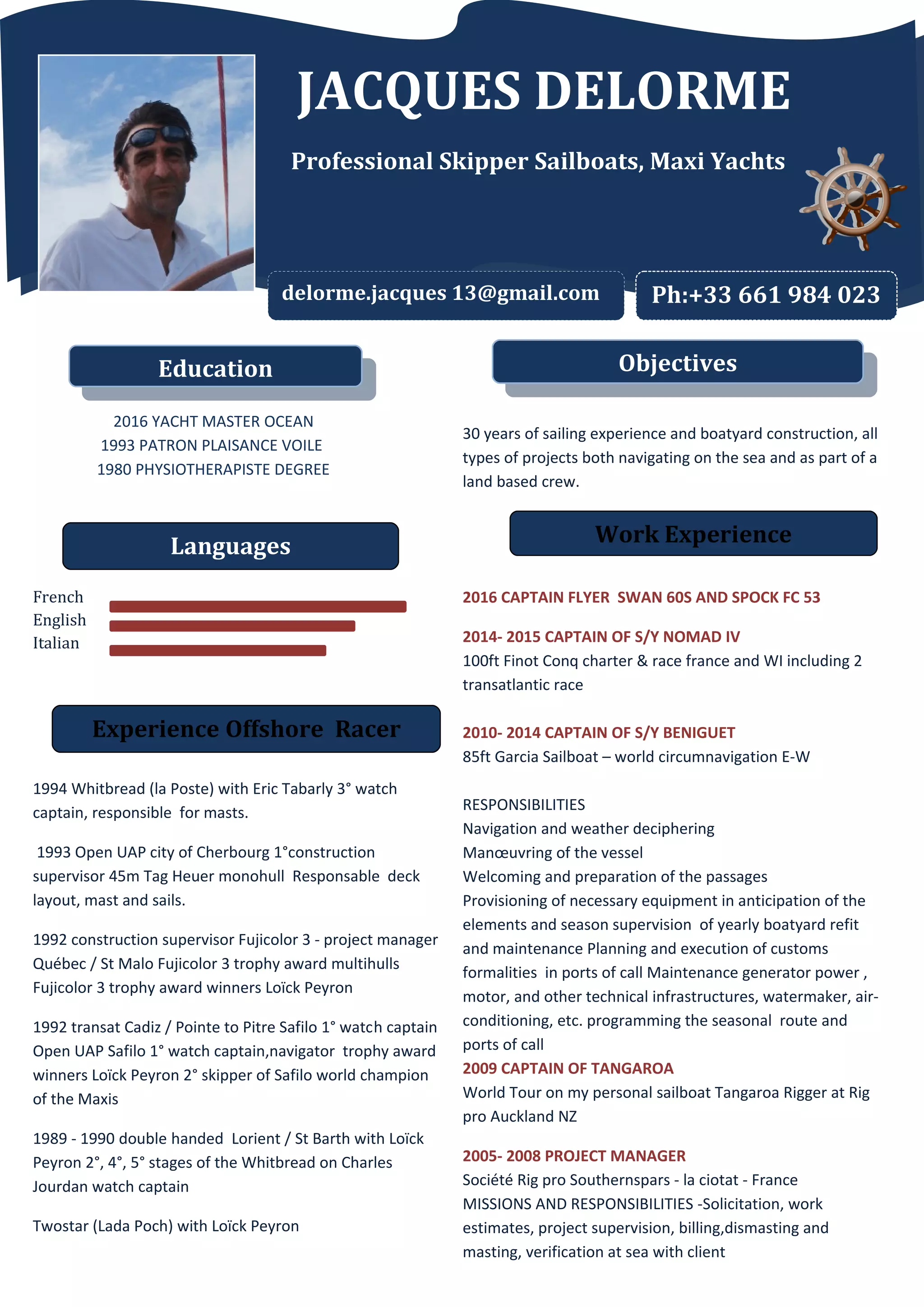 JACQUES DELORME CV -Skipper1 | PDF