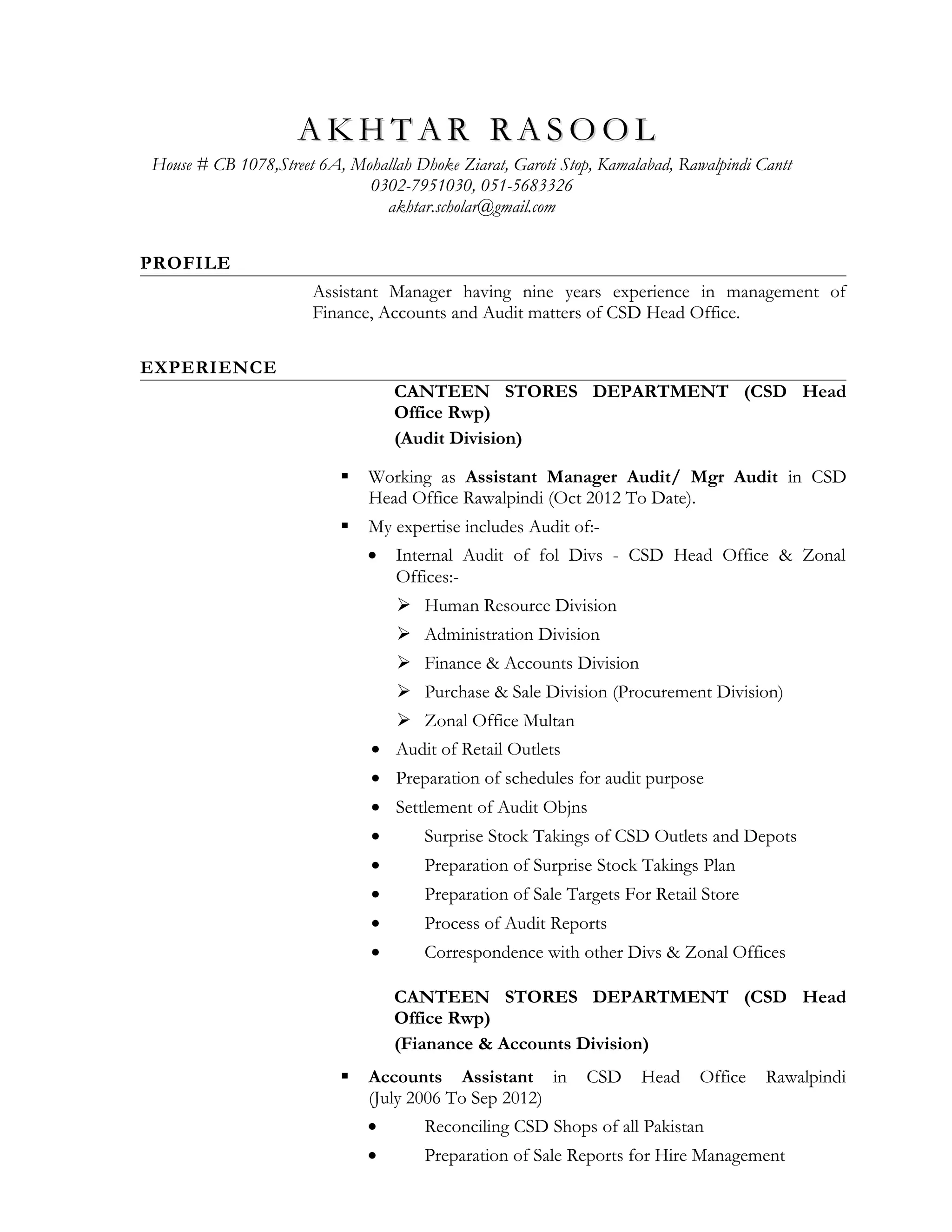 cv final - Akhtar Rasool latest | PDF