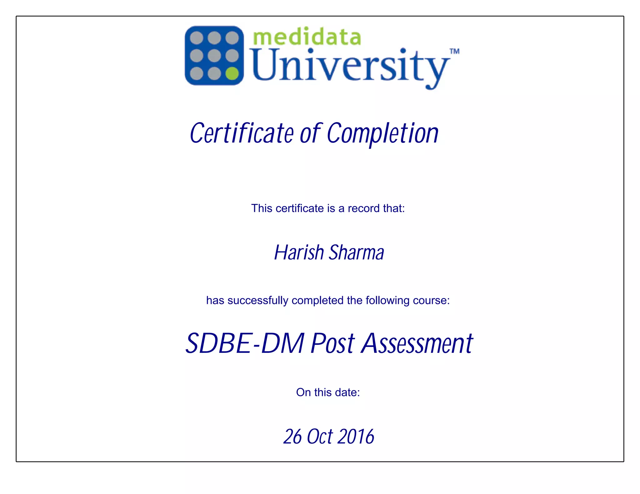 Rave Course SDBE-DM Certificate | PDF