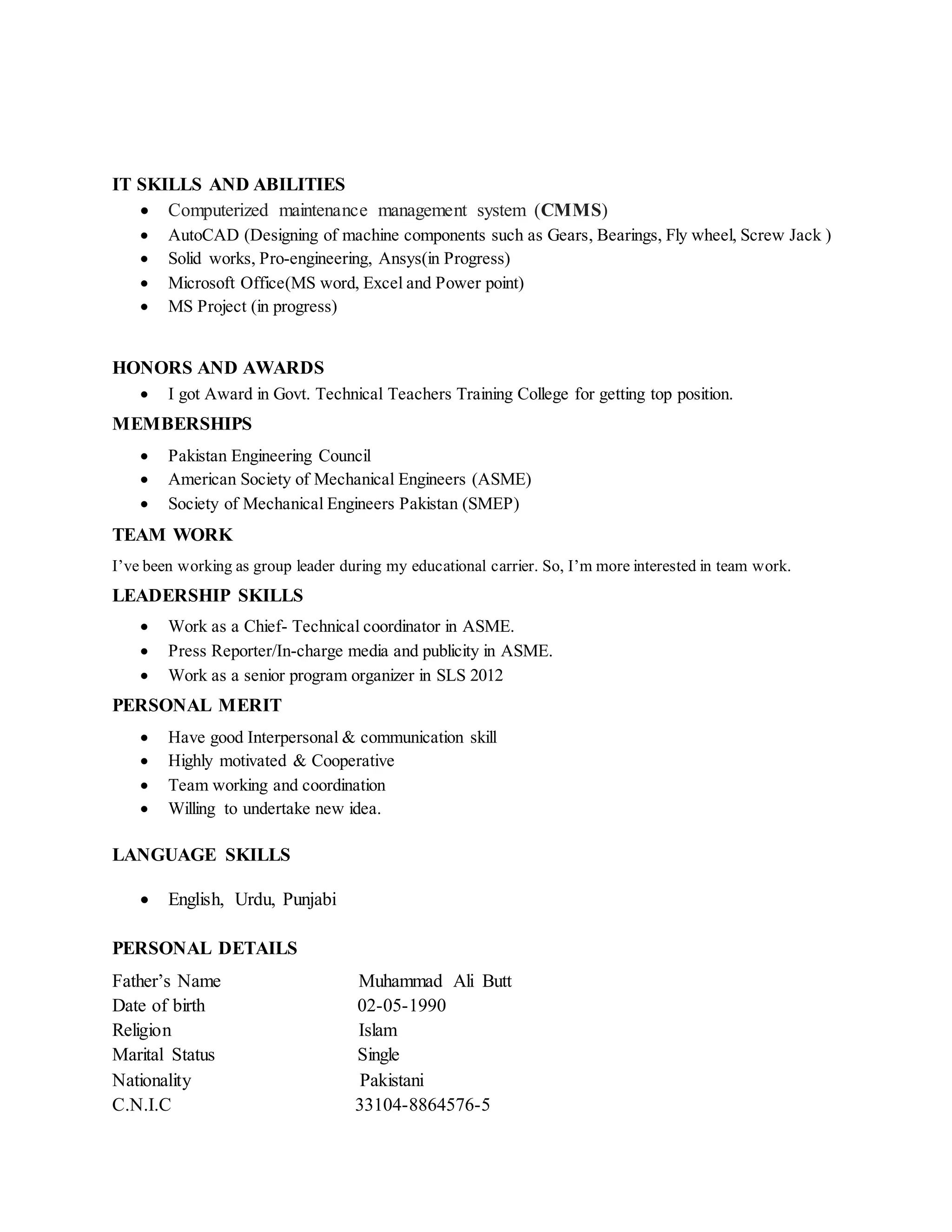 awais..............Cv.doc WOD | PDF