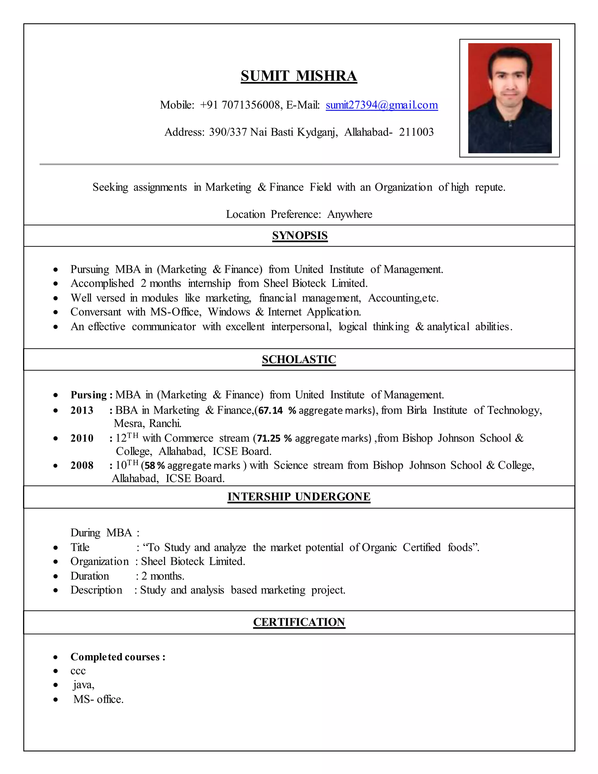 CV sumit mishra | DOCX