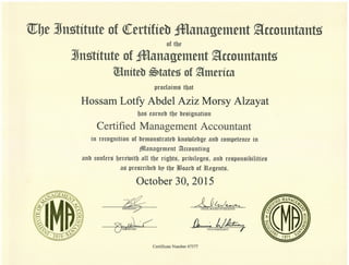 Hossam Alzayat's CMA Certificate | PDF