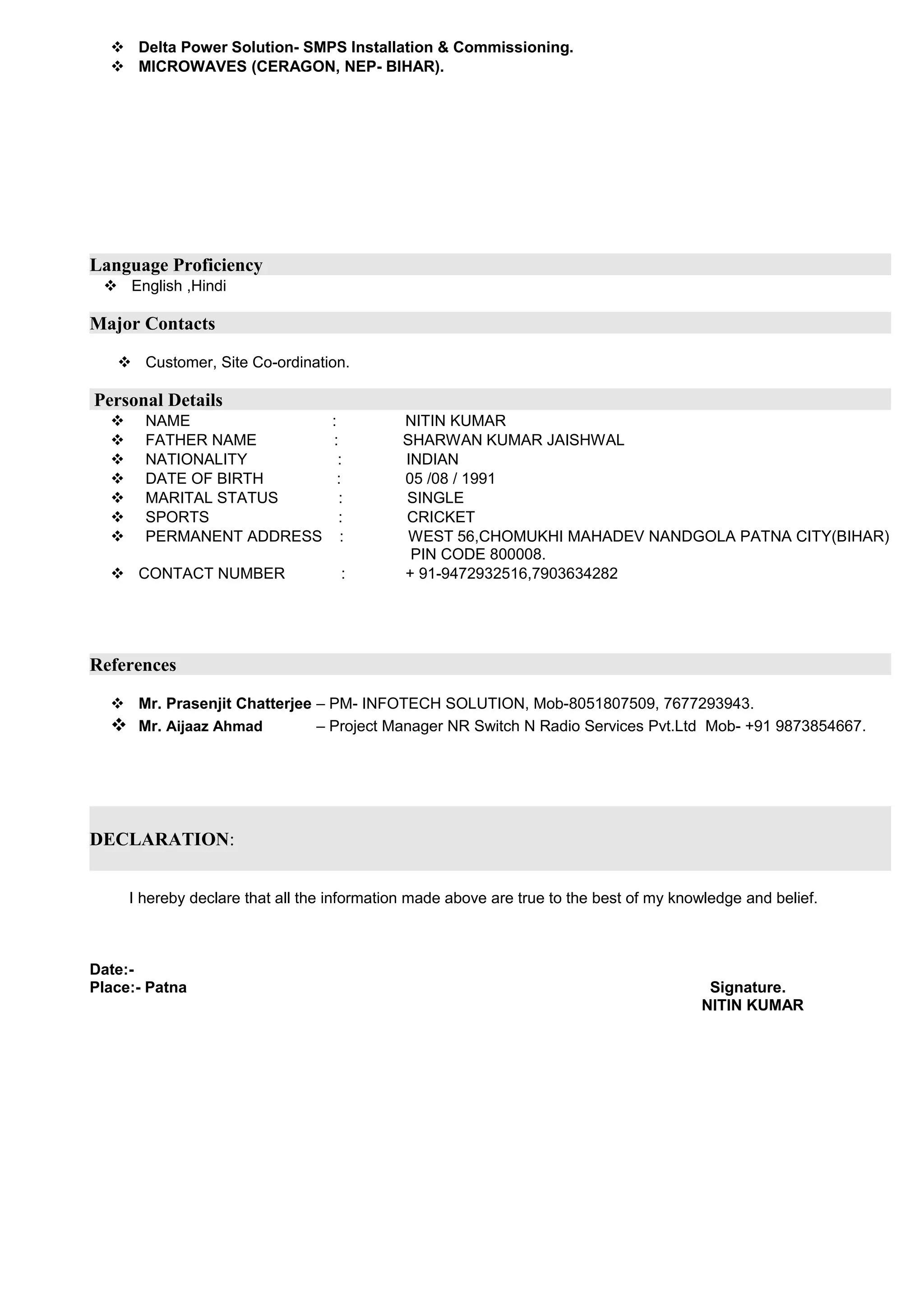 NITIN CV | DOC | Computer Software and Applications | Computing