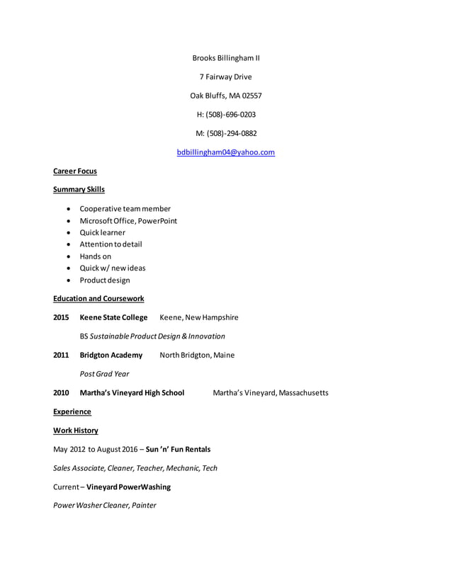 Brooks Billingham Resume | DOCX