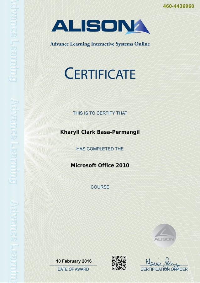Microsoft Office 2010 Certificate | PDF