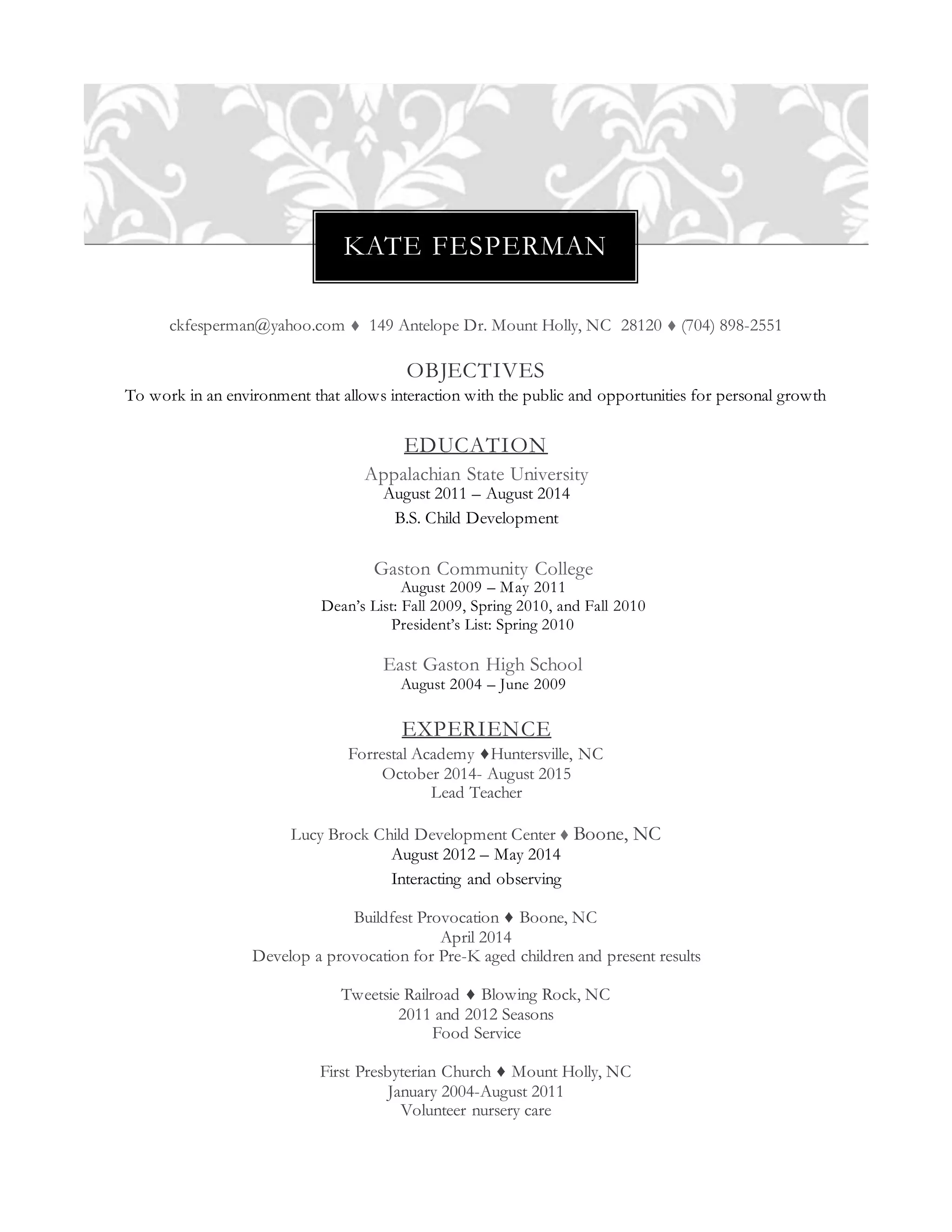 Kate Fesperman Resume | PDF