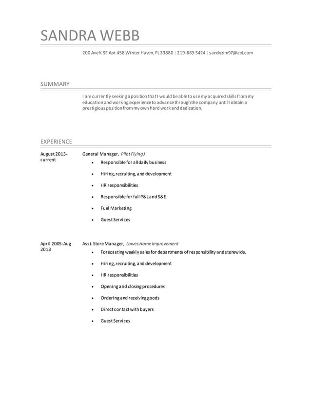 Sandra Webb Resume | PDF