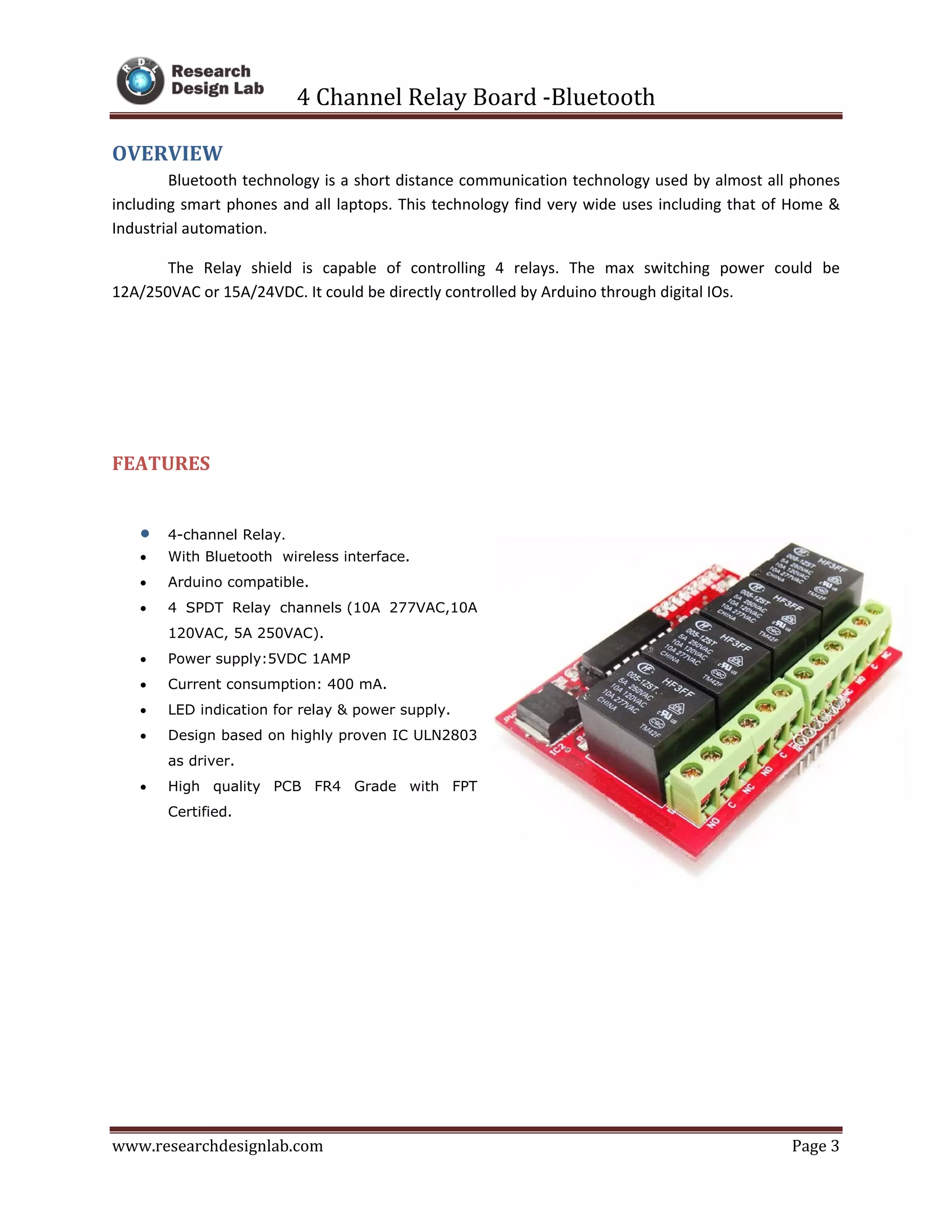 4 Channel Relay Board 5V-Bluetooth Compatible for Arduino | PDF