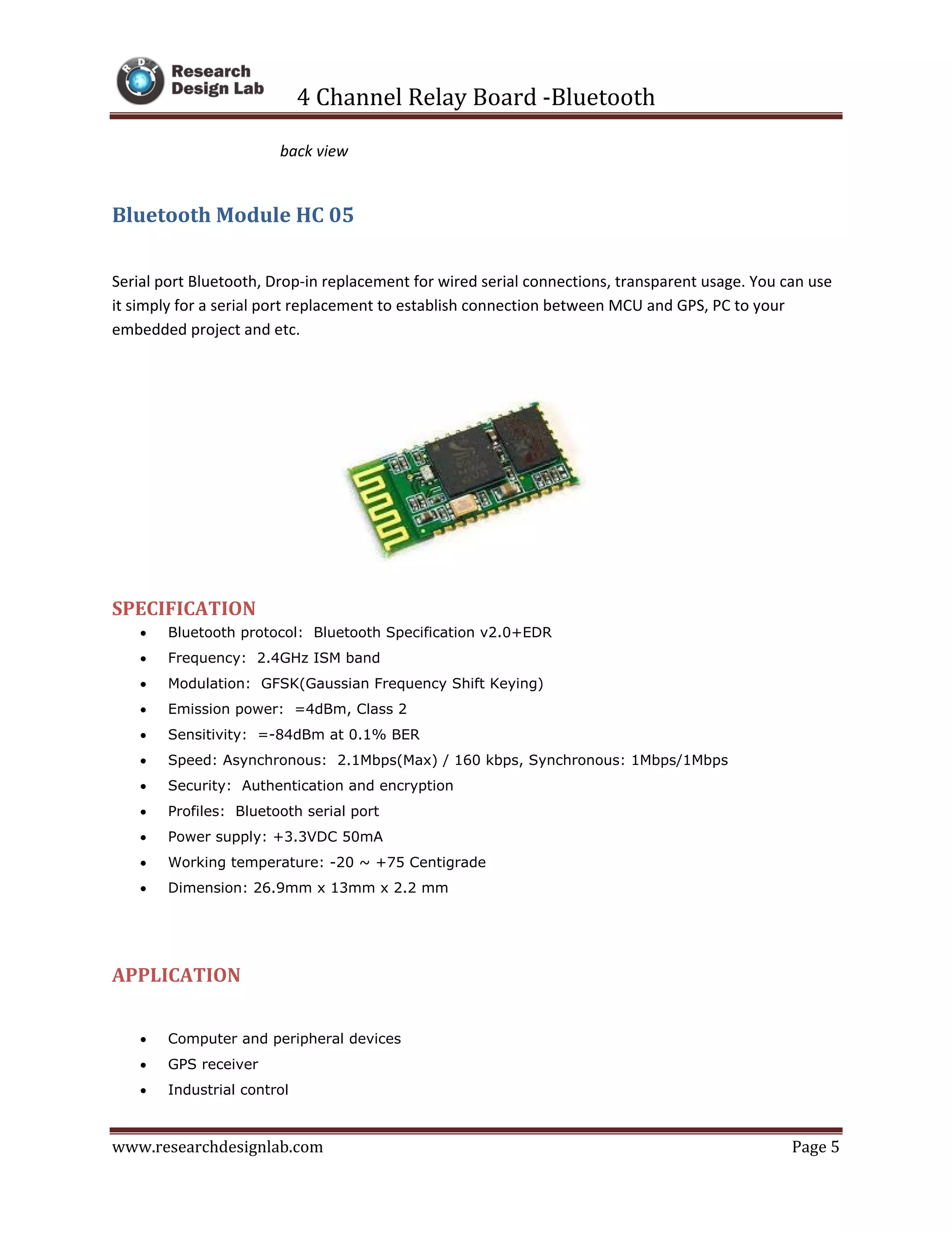 4 Channel Relay Board 5V-Bluetooth Compatible for Arduino | PDF