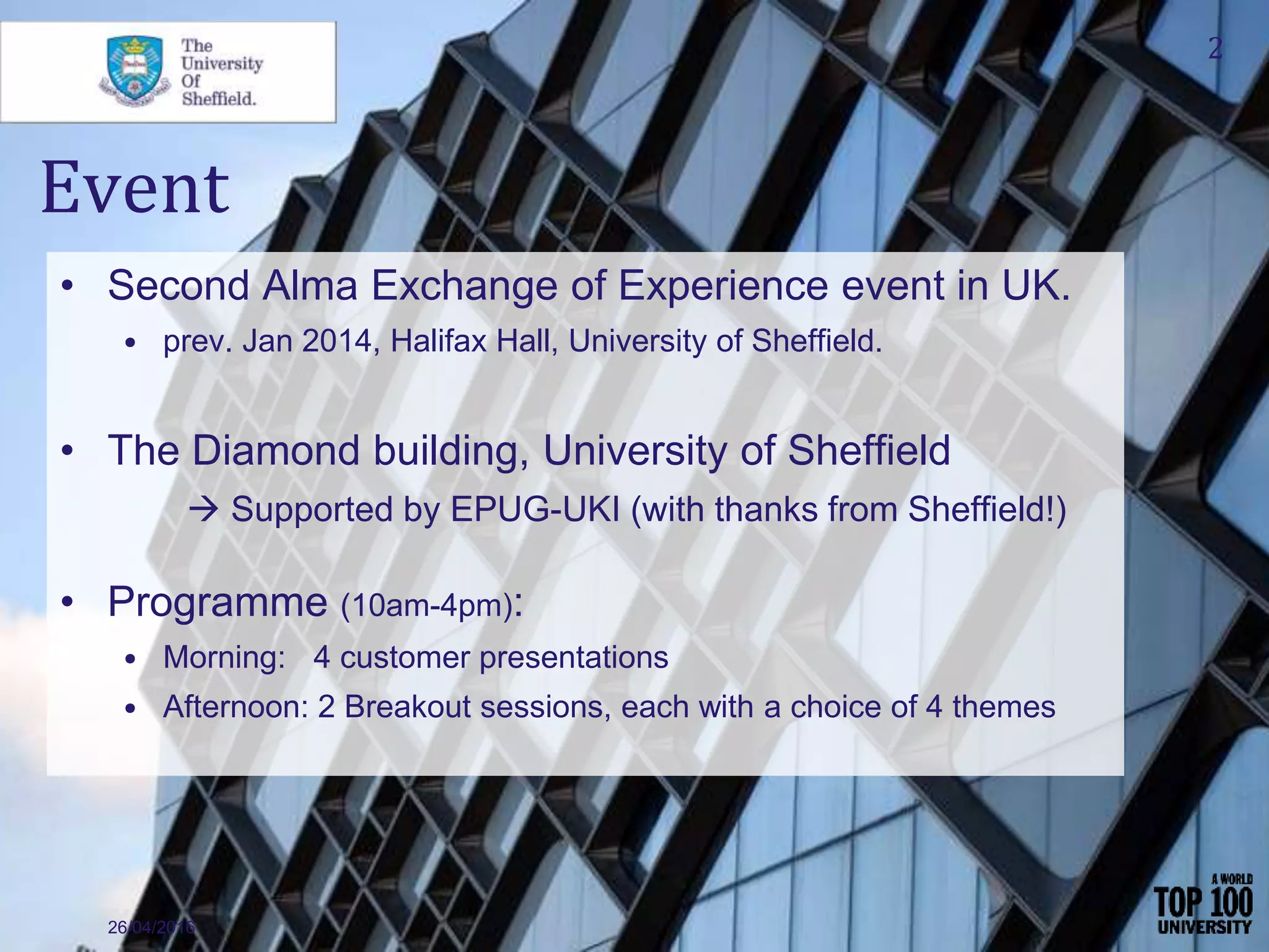 Alma Exchange of Experience Day 2016 | PPTX