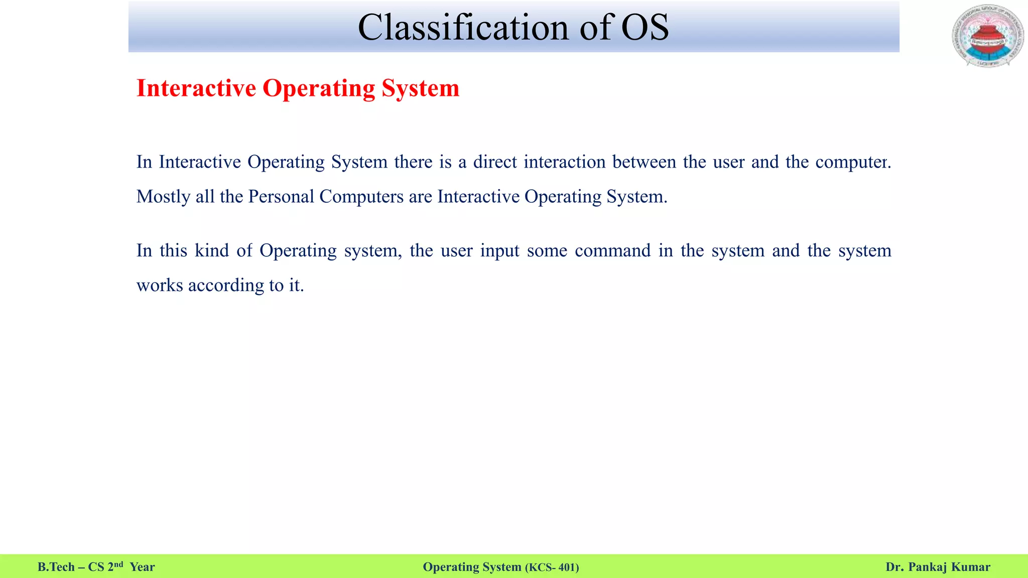 Classification of Operating System | PPTX