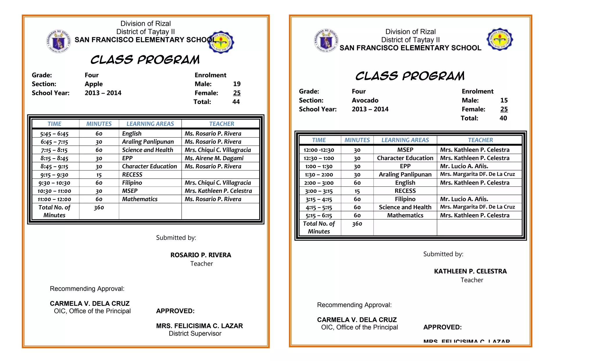 4 class program 2013 2014 | DOCX