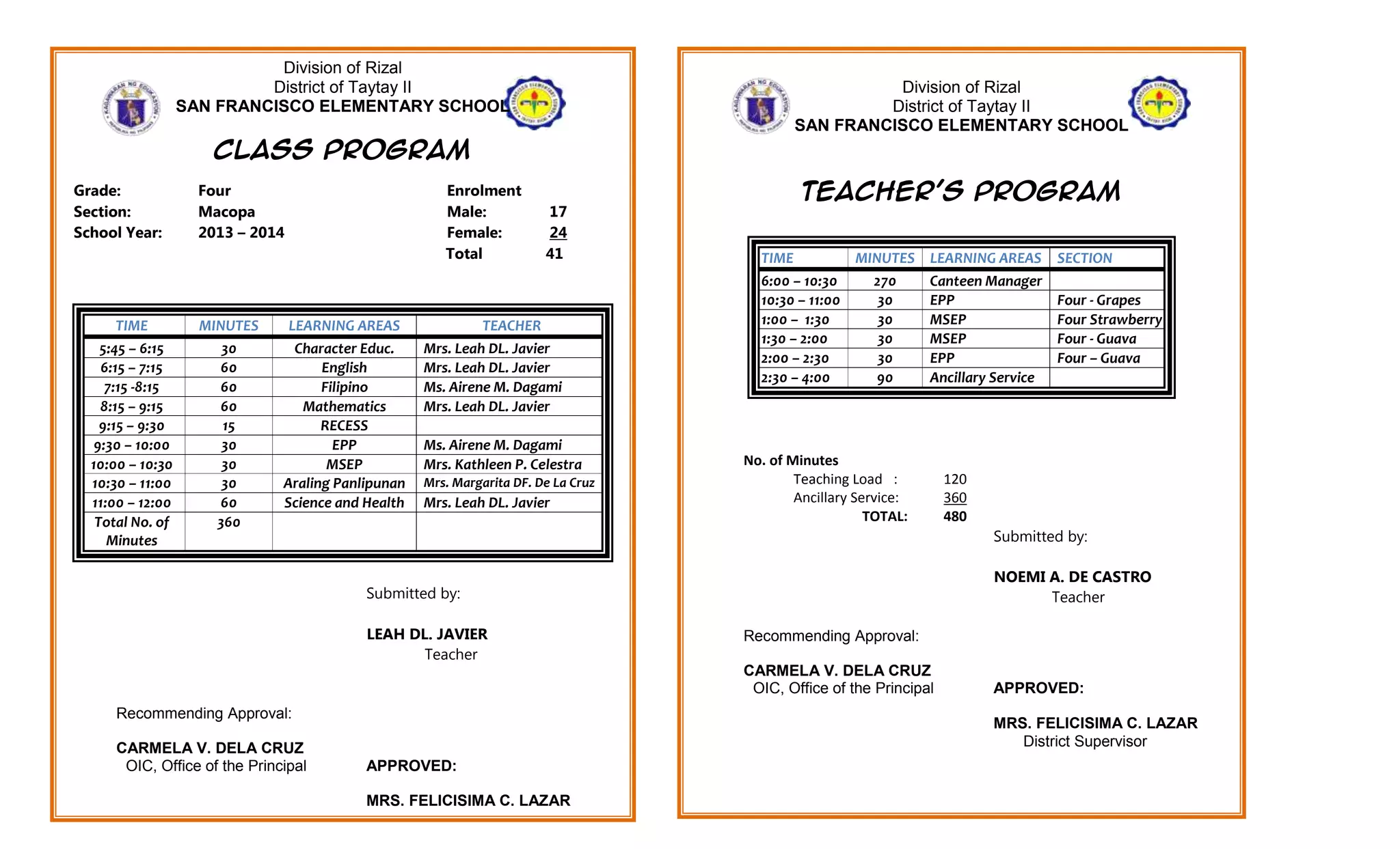 4 class program 2013 2014 | DOCX