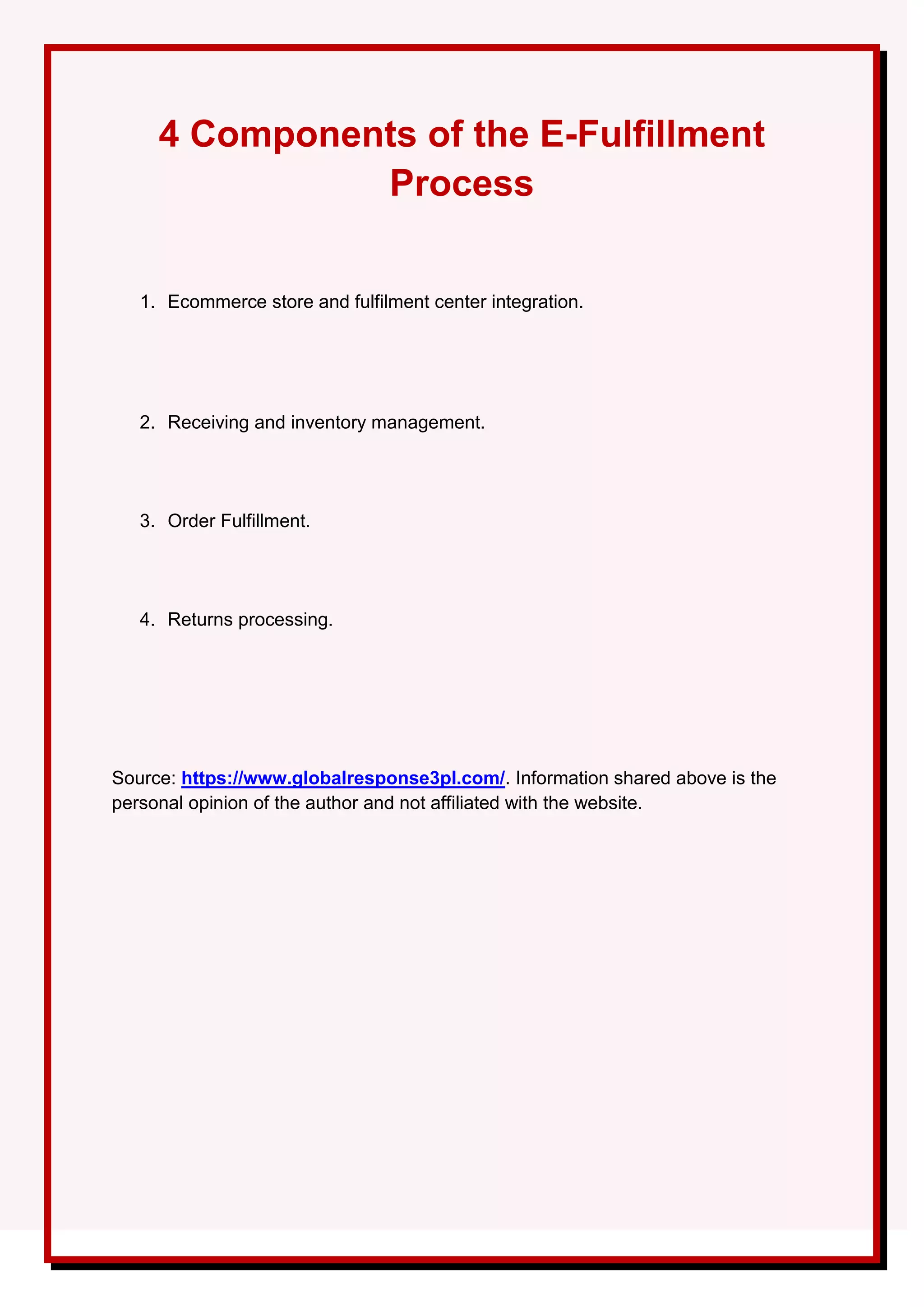 4 Components of the E-Fulfillment Process | PDF