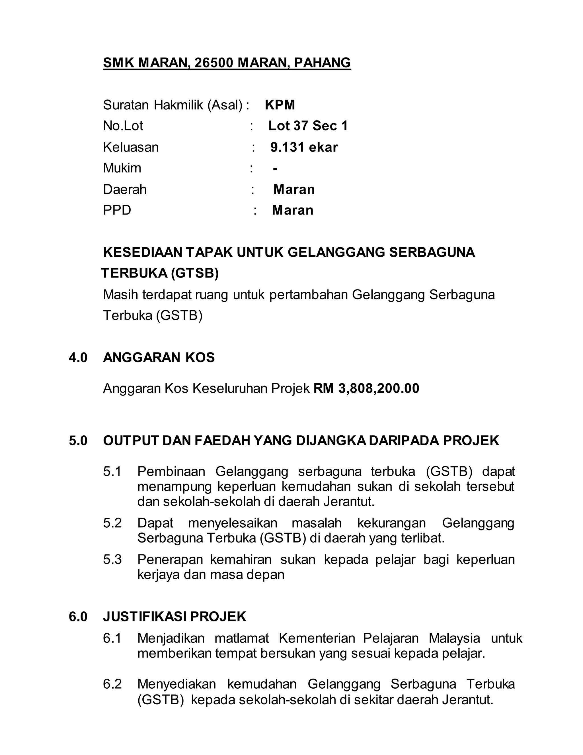 4 contoh brief projek gstb smk maran | DOCX