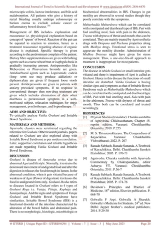 Critical Analysis on Vatika Grahani W.S.R. to Irritable Bowel Syndrome ...