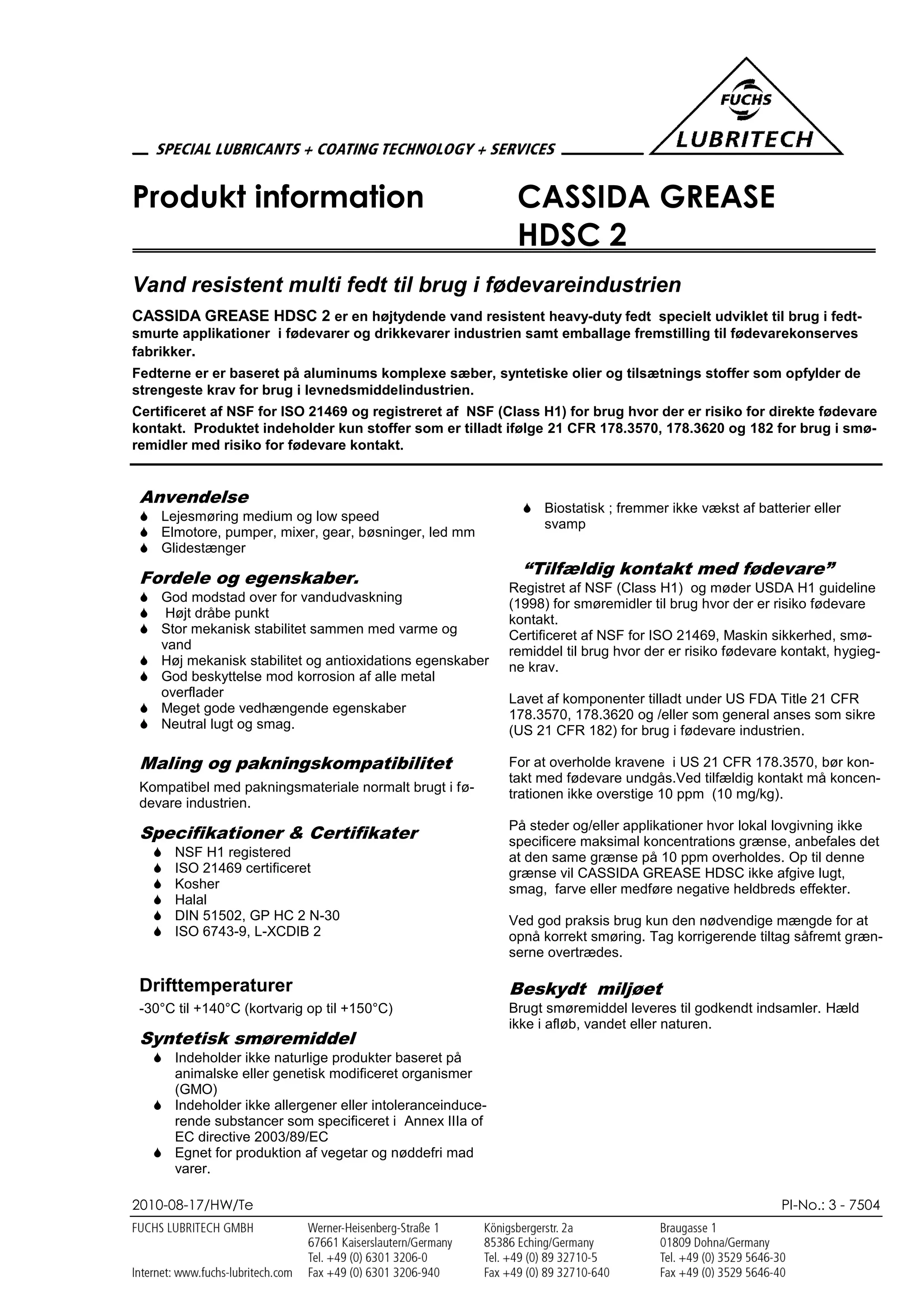 Tds cassida grease hdsc 2 dk 1 | PDF