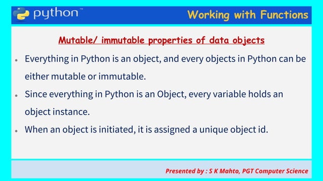 4 Cs Xii Python Functions Properties Of Data Object Ppt