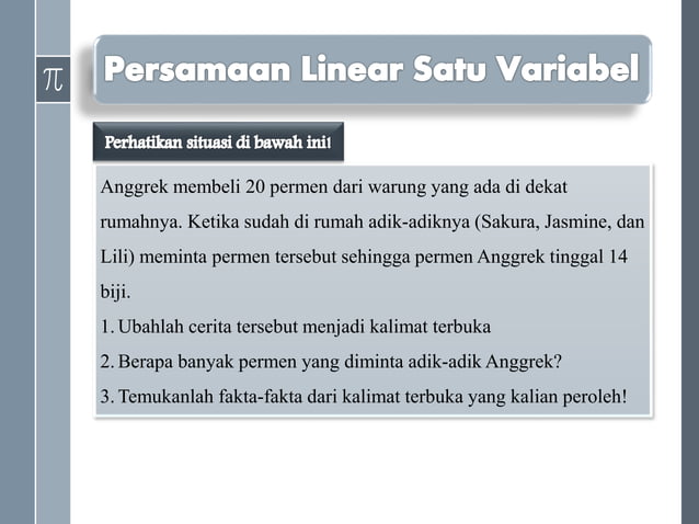 Persamaan linear satu variabel | PPTX