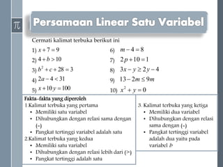 Persamaan linear satu variabel | PPTX