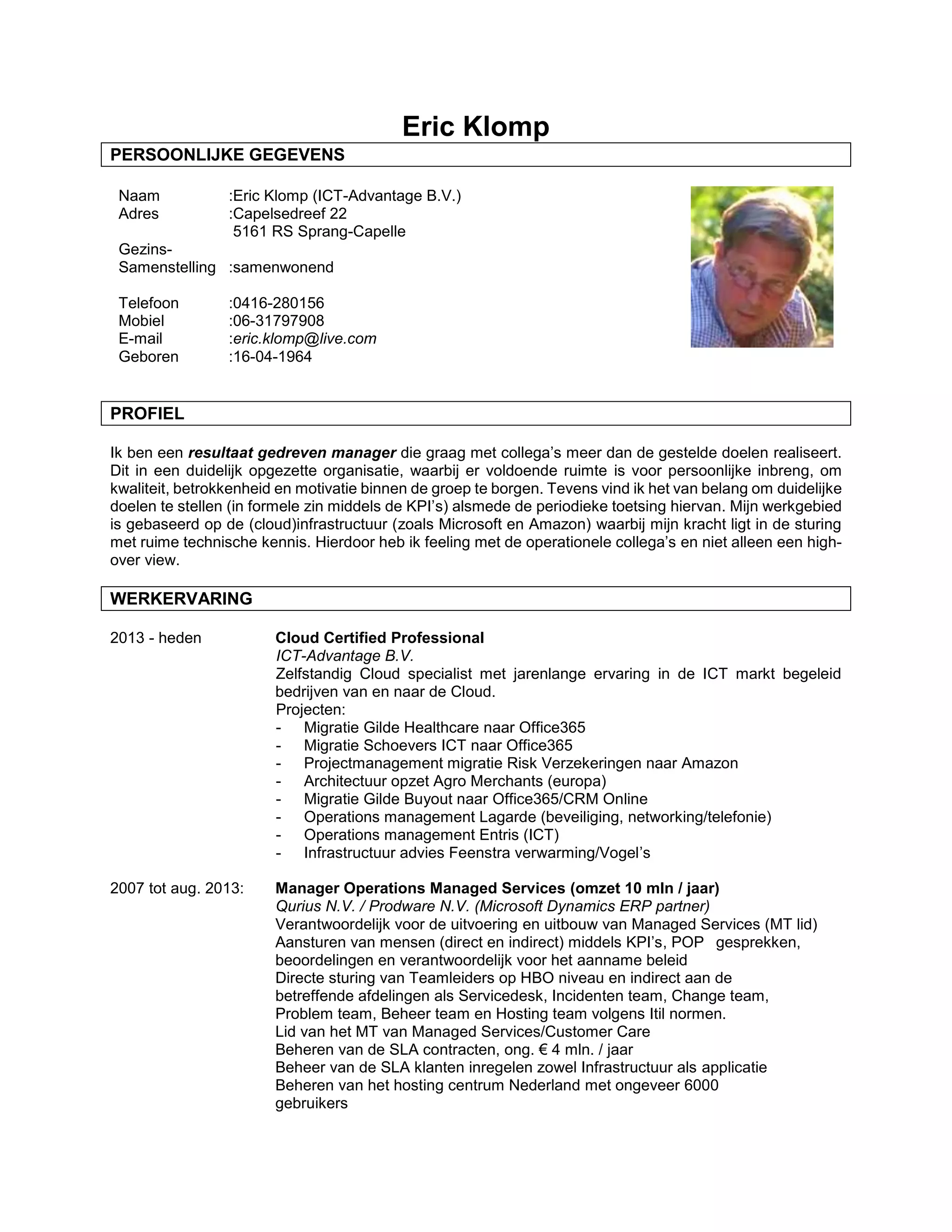 CV-Eric Klomp 2016 | PDF