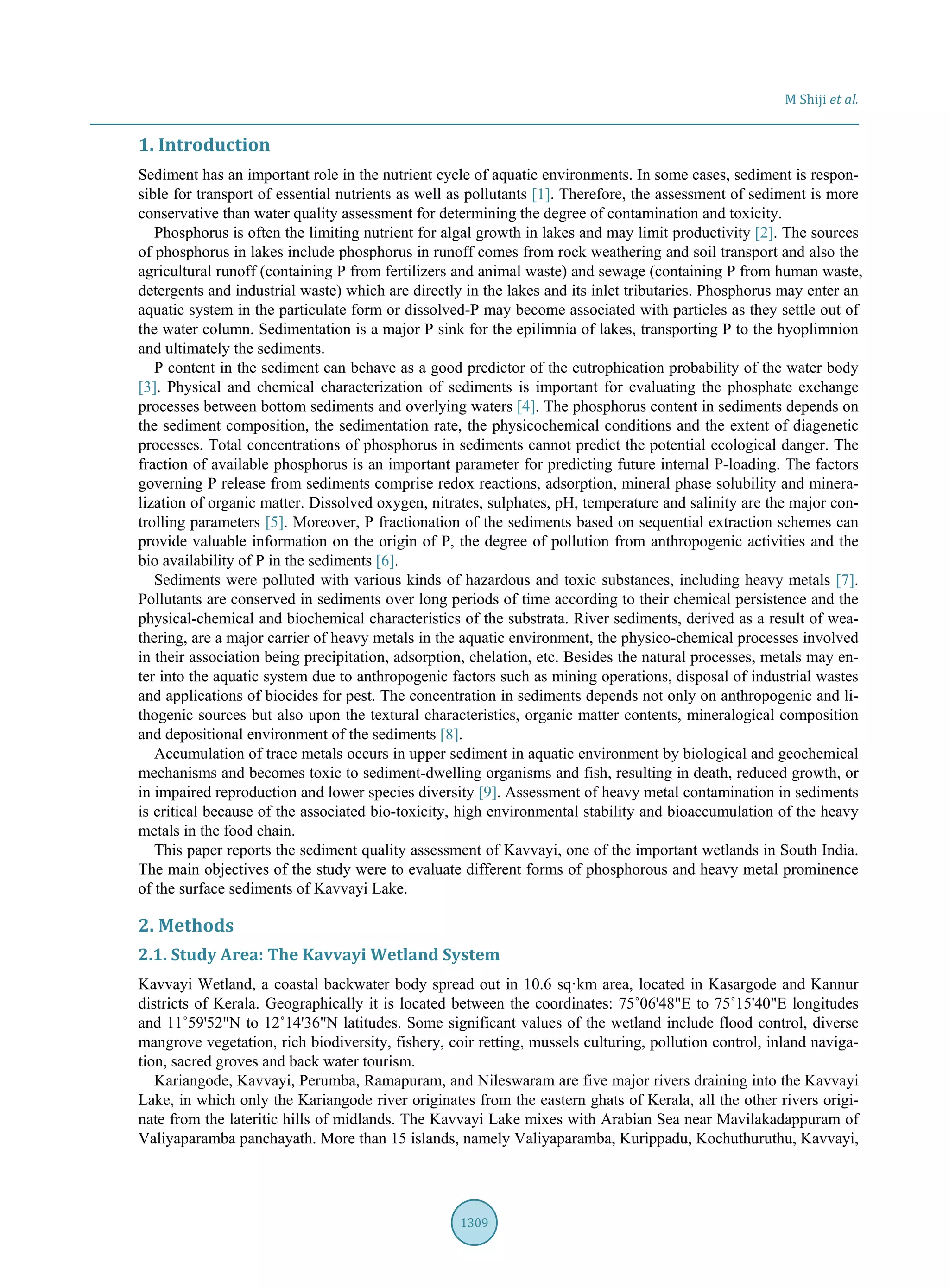 Sediment Quality Assessment of Kavvayi Wetland in South Coast India | PDF