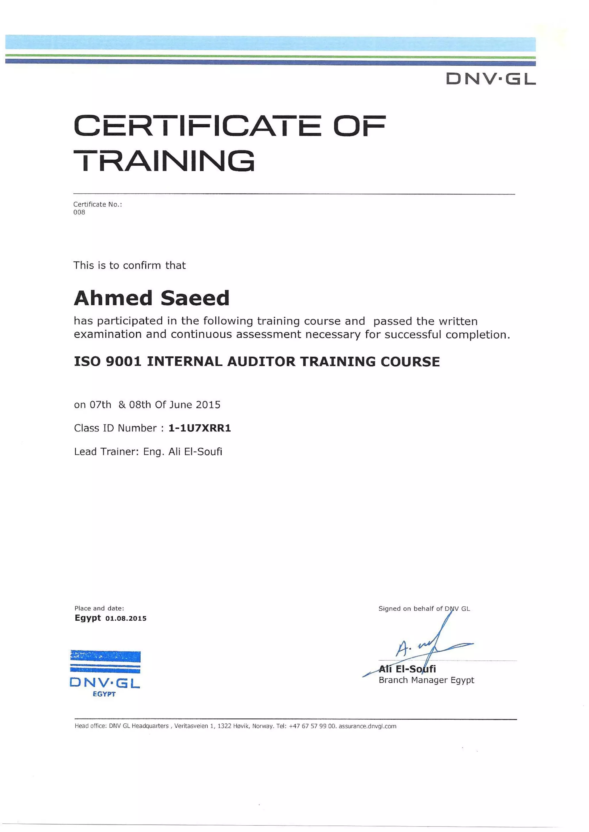 DNV TRAINING Cert. | PDF