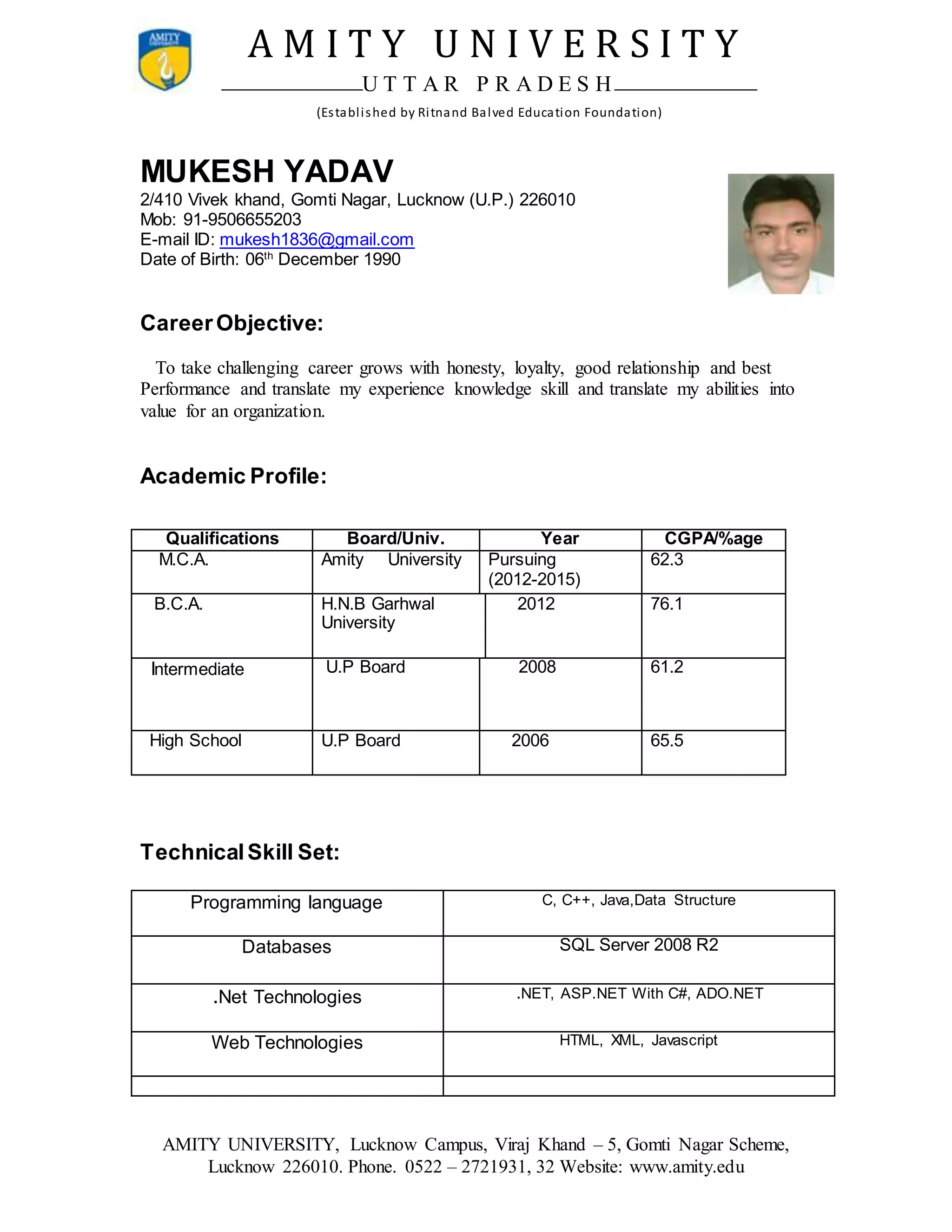 MCA Resume (Mukesh) | DOCX