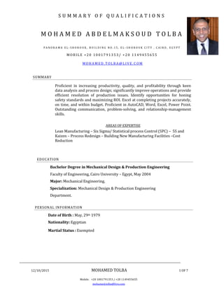 Mohamed Tolba's Resume | PDF
