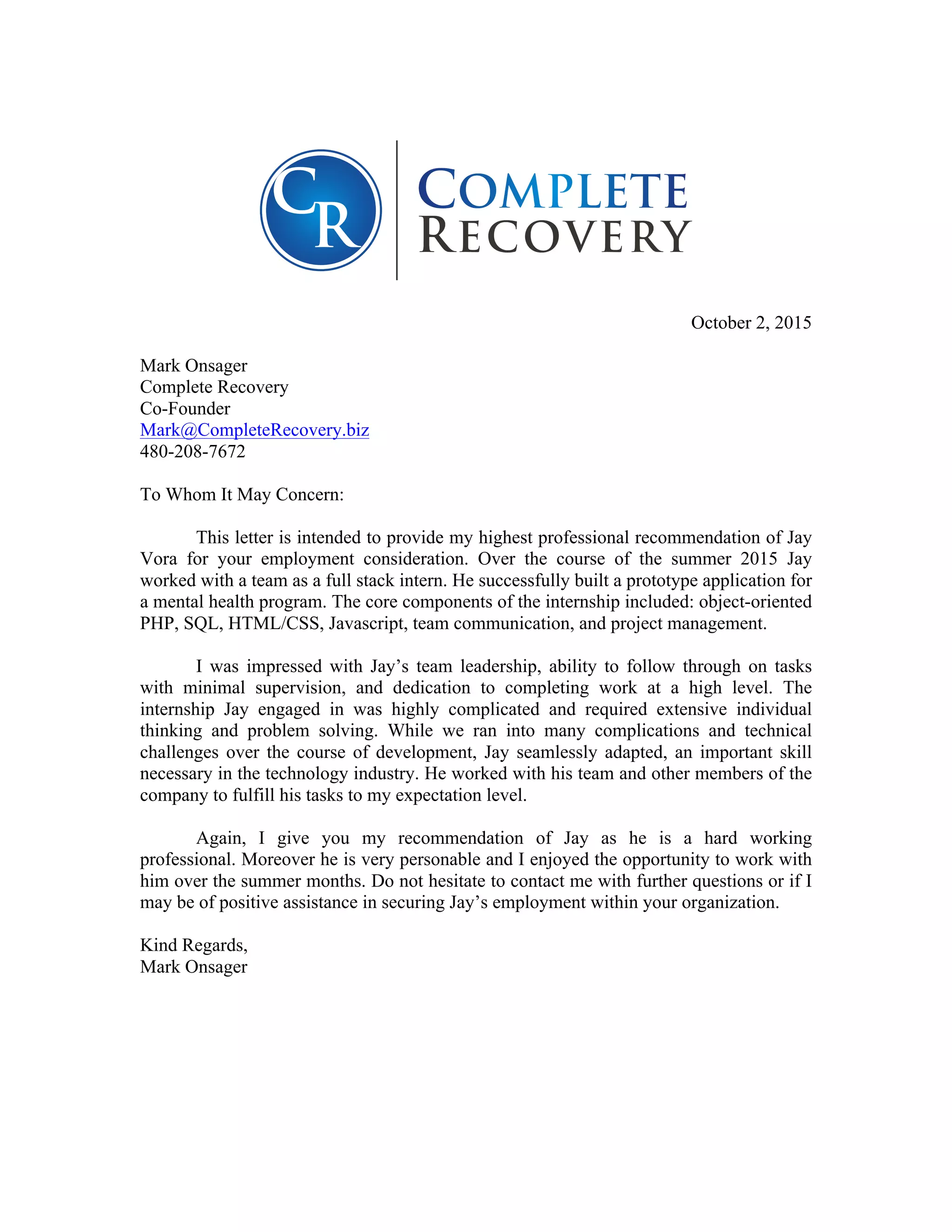 Jay vora-Recommendation 2 | PDF