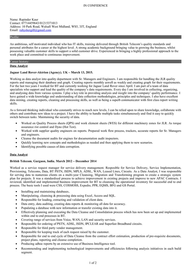 Rapinder Kaur - CV(1) | DOC