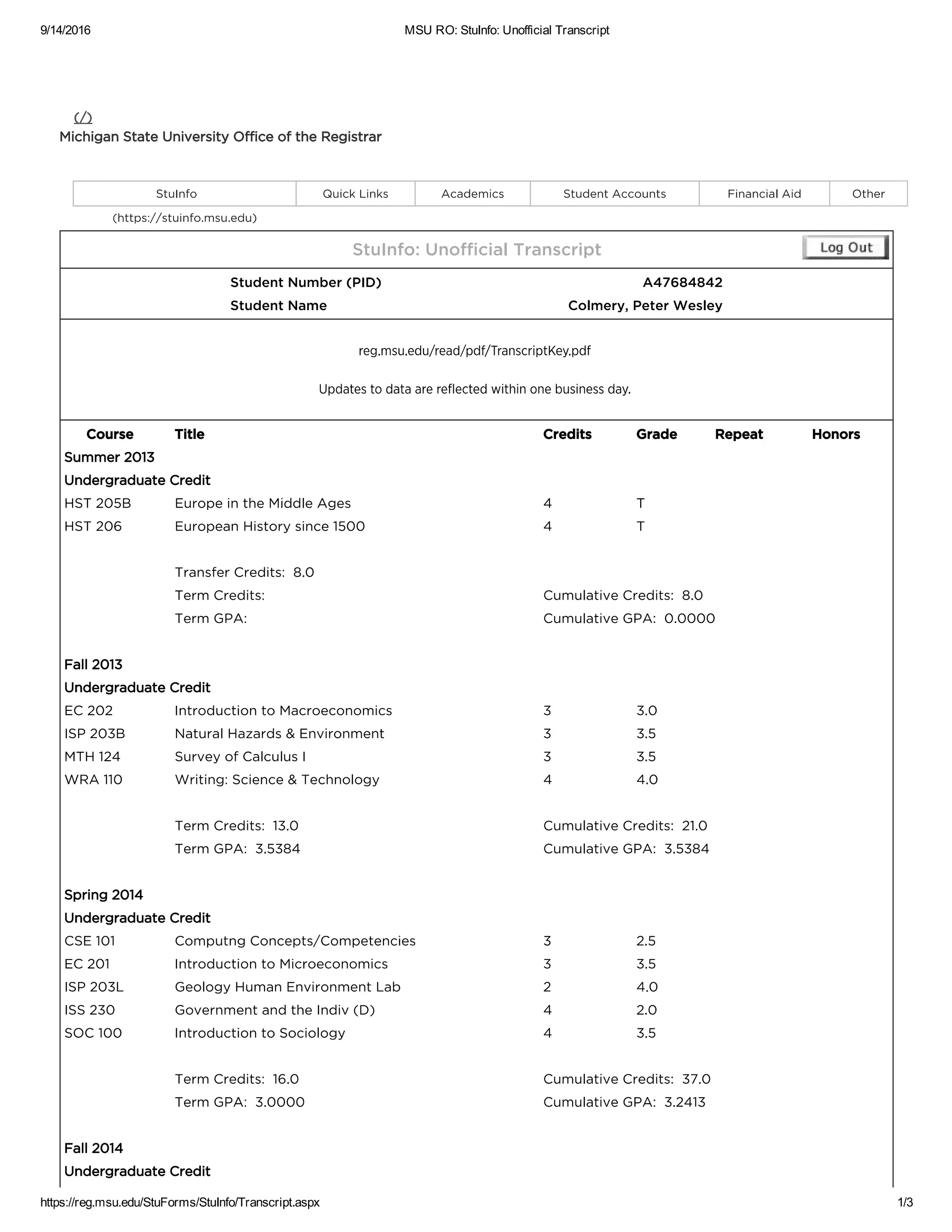 Peter W Colmery Transcript | PDF