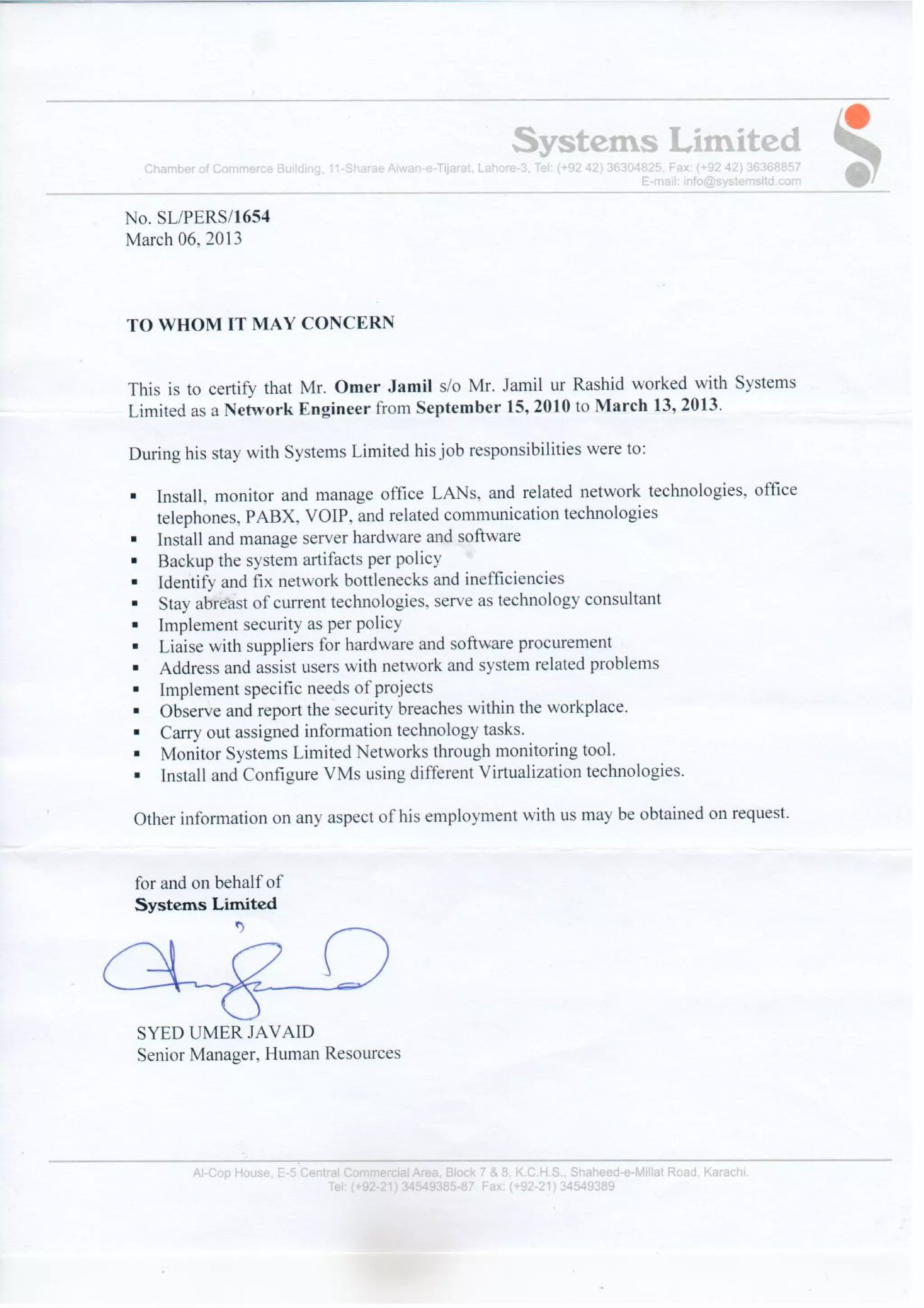 SL Experience Letter | PDF