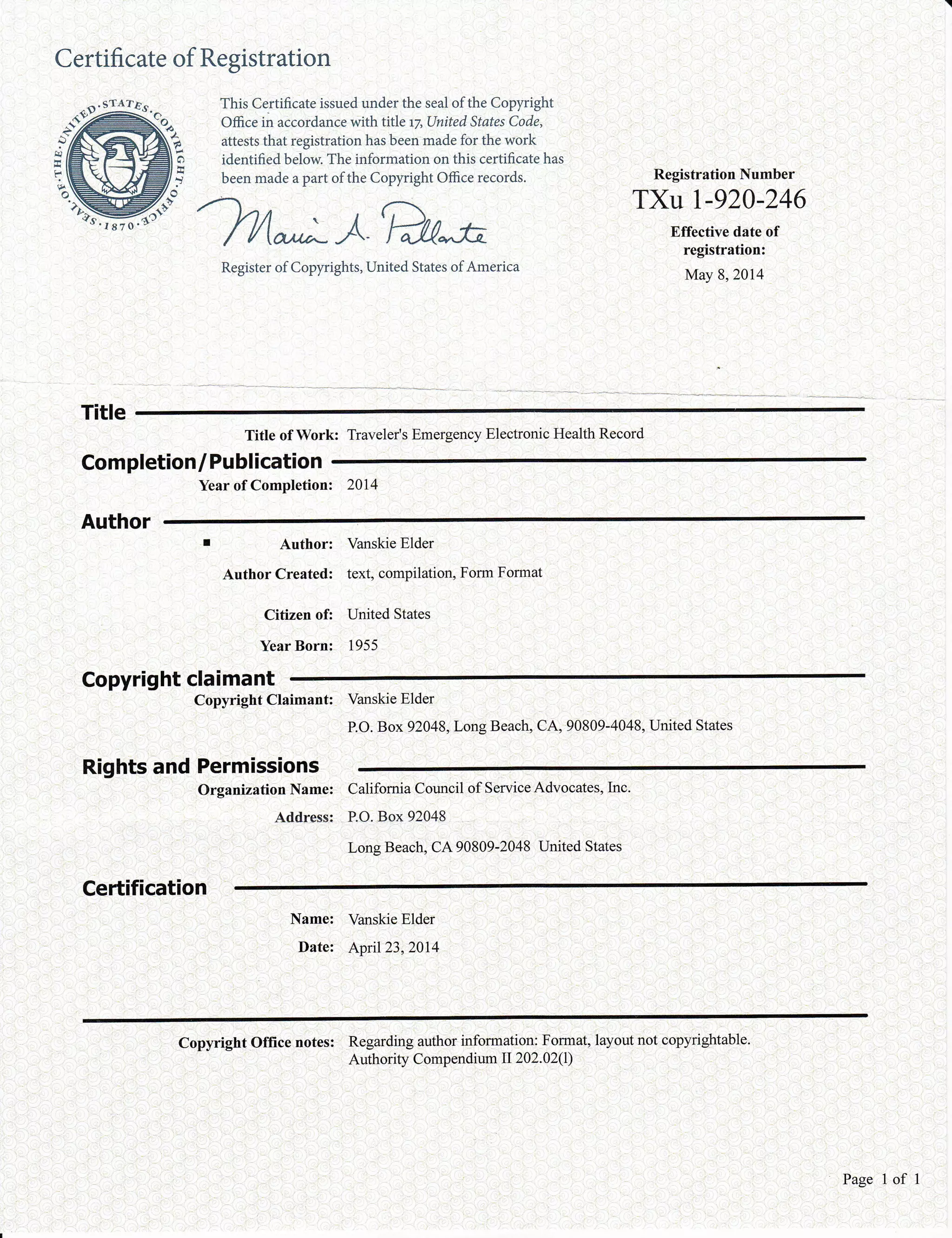 TEEHR_copyright cert1 | PDF