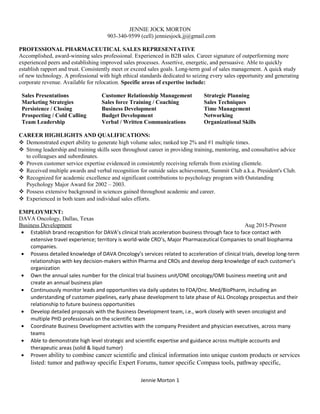 JENNIE MORTONRESUME12162015 | DOC | Sales | Business