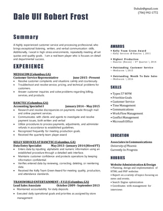 Dale Frost Resume | DOCX