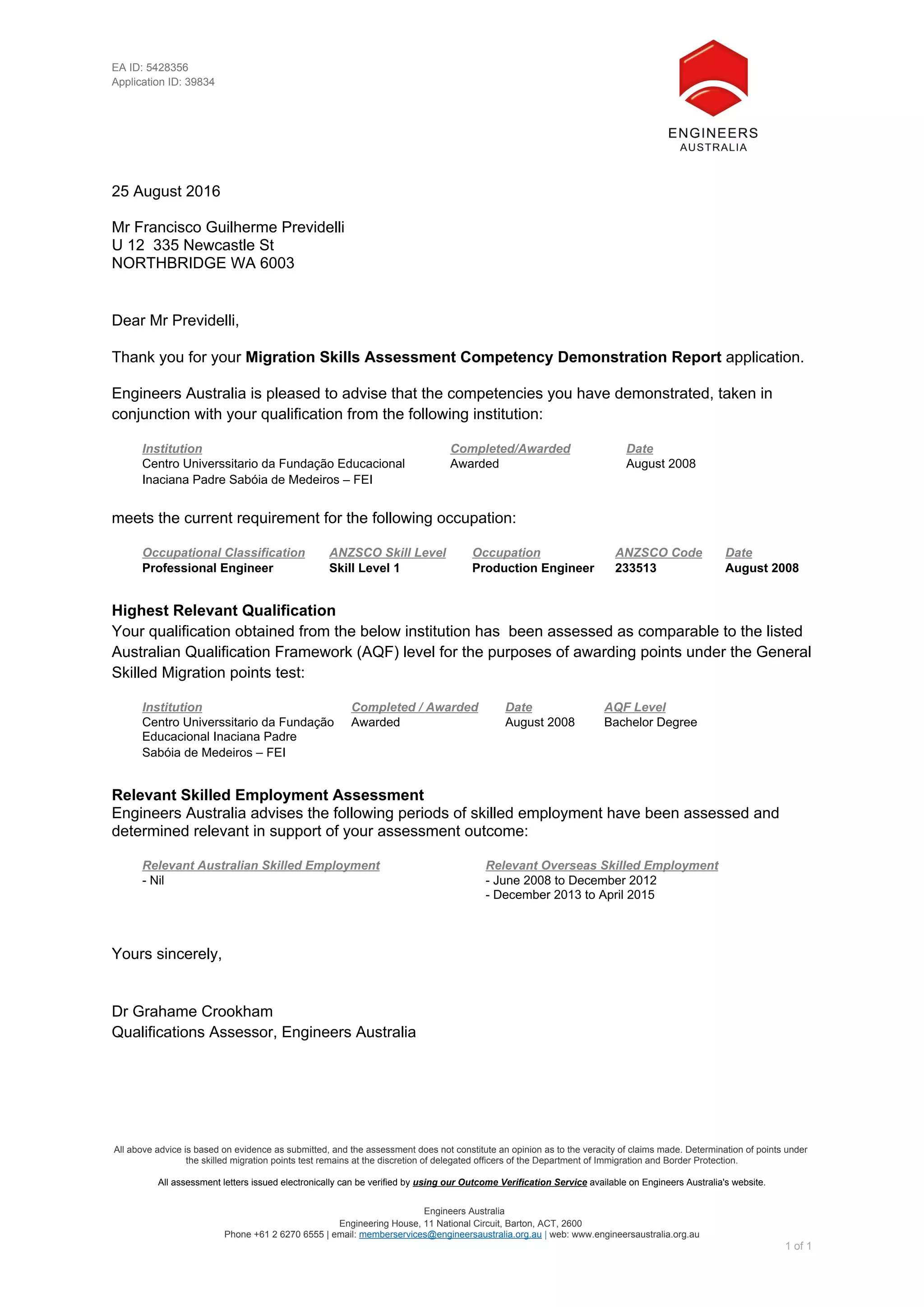 160825 MSA CDR Outcome Letter for 5428356 | PDF