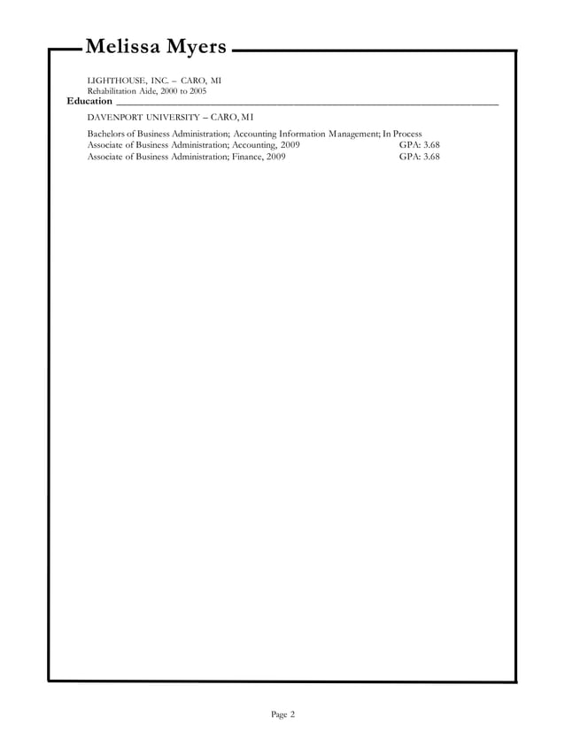 Melissa Myers Resume | DOCX | Business | Business and Finance