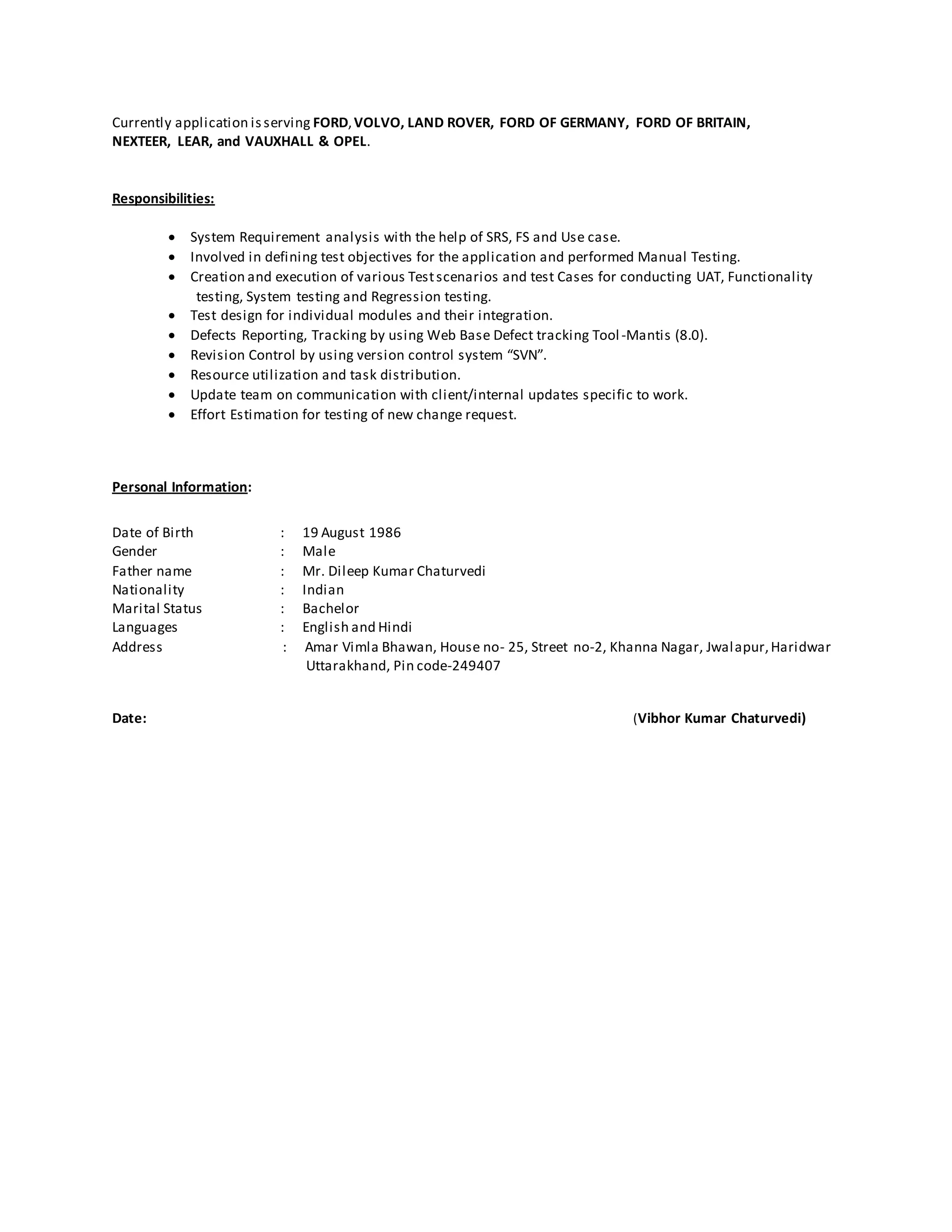 Vibhor Chaturvedi_Resume12 | DOCX | Computer Software and Applications | Computing