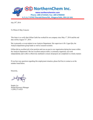 NorthernChem Reference Letter | PDF
