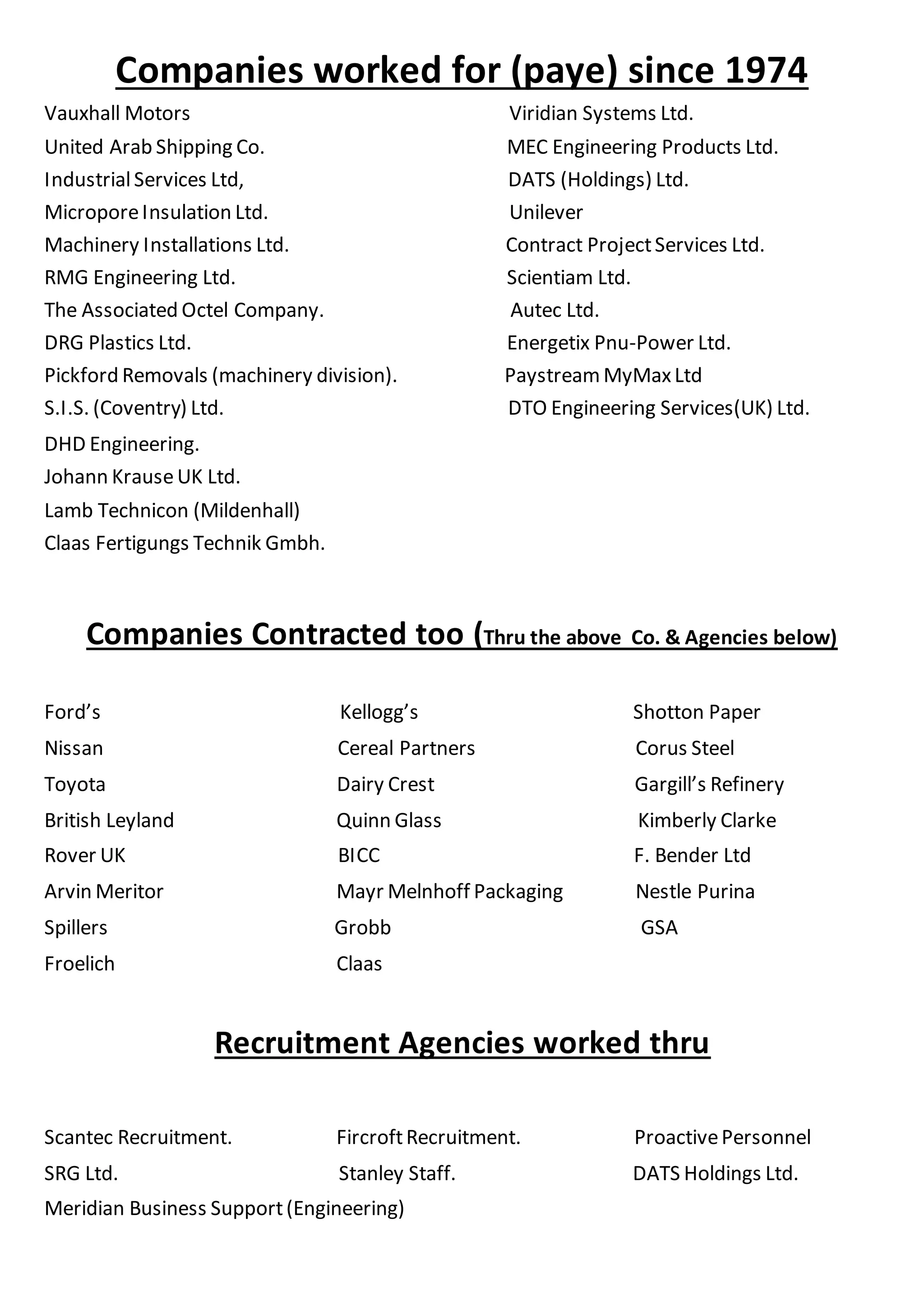 Companies worked for | DOCX