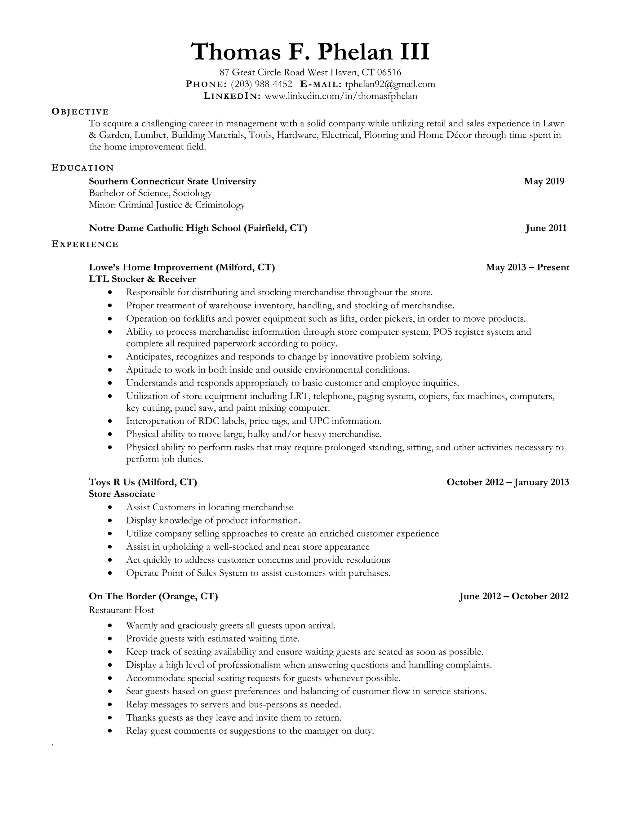 Thomas Phelan Resume | PDF | Logistics | Business