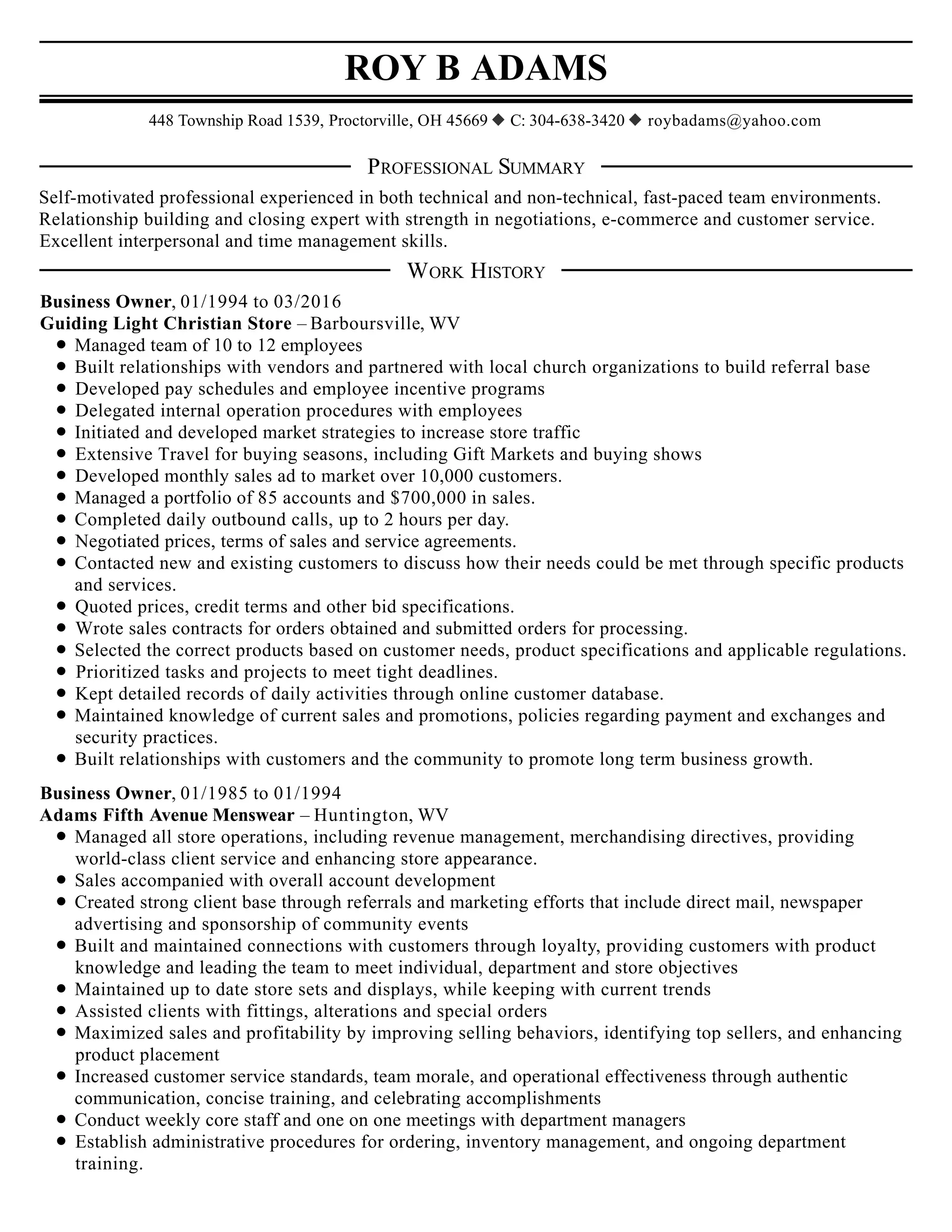 ROY B ADAMS Resume 2 | PDF