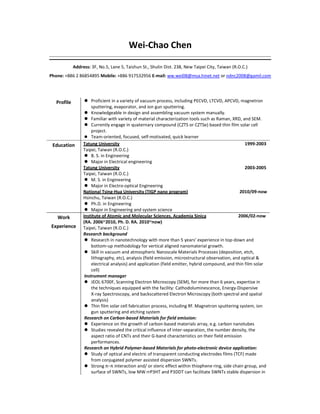 Wei-Chao Chen CV (new form) | PDF | Chemistry | Science