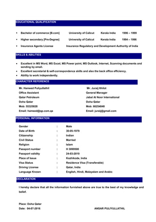 ansar puliyullathil_C V | DOC | Business Accounting & Finance | Business