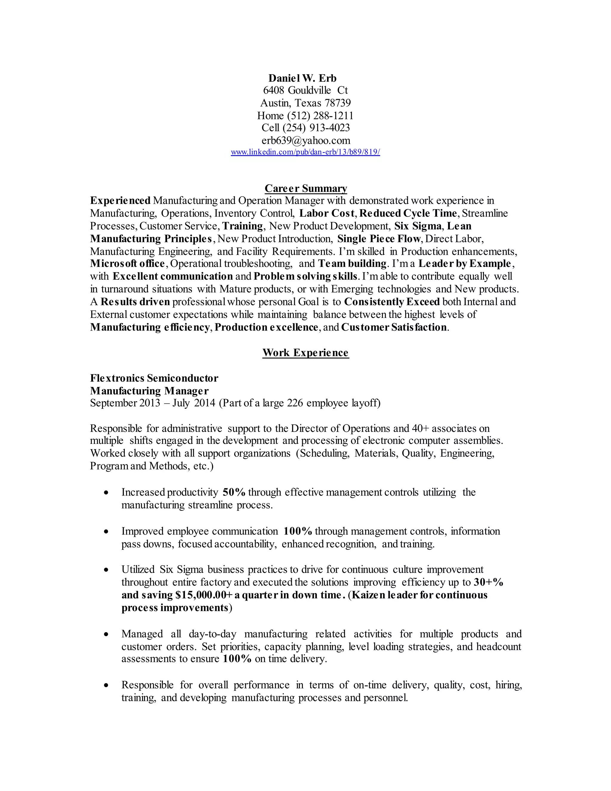 Resume Daniel Erb -MGR | PDF