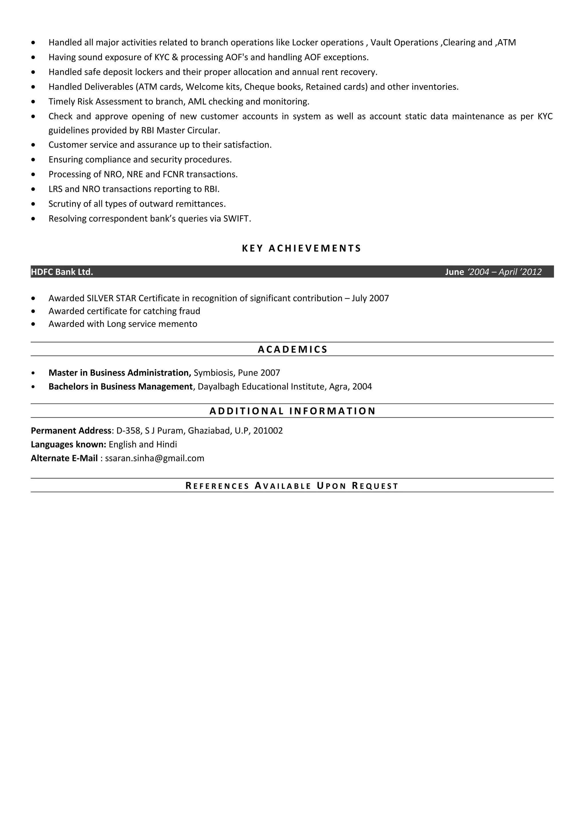 Shweta Bhatnagar -HDFC BANK | PDF