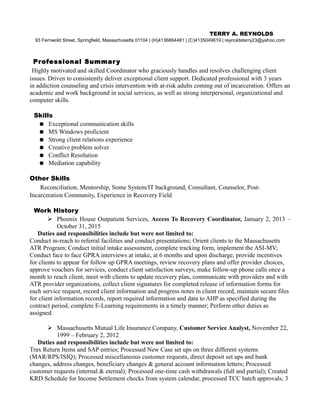 Terrys Resume - Social Services Recovery | PDF