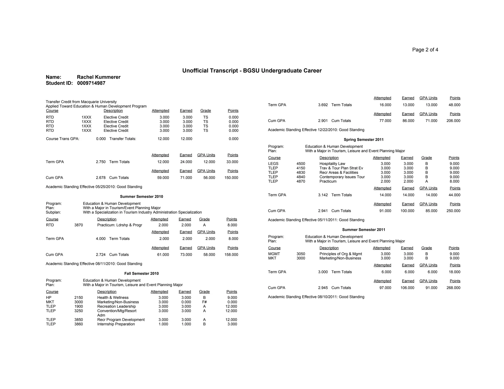 Bowling Green State University College Transcripts | PDF