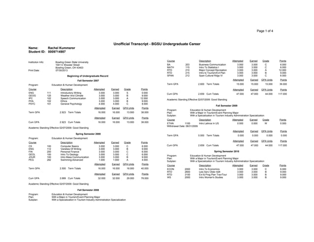 Bowling Green State University College Transcripts | PPT
